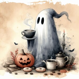 Ghost and Coffee: Clip Art Bundle 10 High Res Watercolor Jpgs Junk ...