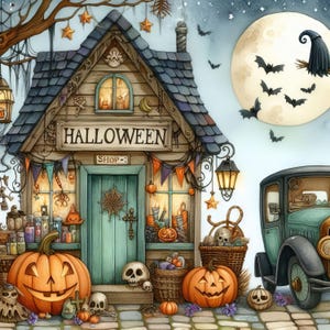 Halloween Shop Clip Art 10 High Res Watercolor Jpgs Junk Journaling ...