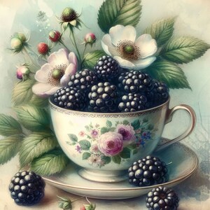 Teacup Blackberries Clipart Bundle 10 High Res Watercolor Jpgs for Junk ...