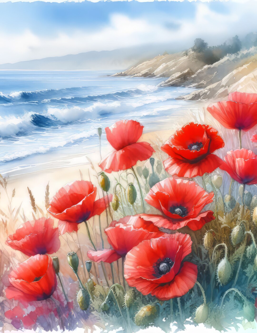 Sand Dune Poppies Clip Art Bundle 10 High Res Watercolor Jpgs for Junk ...