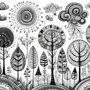 Adult Coloring Pages Whimsical Trees Clip Art 10 High Res Watercolor ...