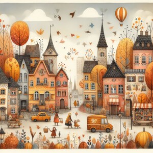 Whimsical Autumn City Clip Art 10 High Res Watercolor Jpgs Junk ...