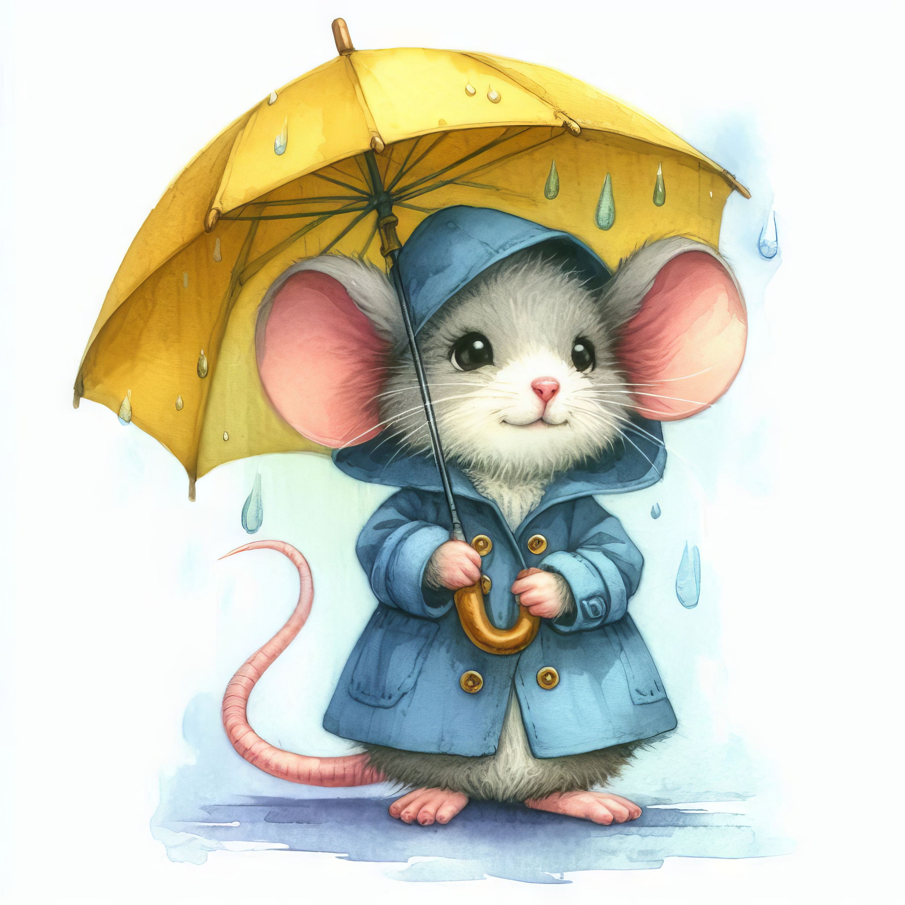 Mouse in the Rain: Clip Art, 10 High Res Watercolor Jpgs, Junk ...