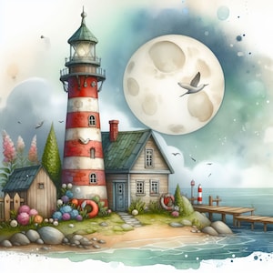 Whimsical Lighthouse: Clip Art Kit 10 High Res Watercolor Jpgs for Junk ...