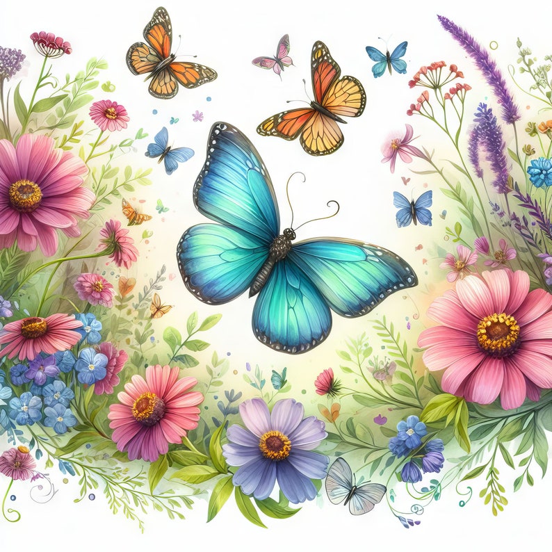 Butterfly Garden Watercolor Clipart: Junk Journal Kit (digital Art Jpgs ...