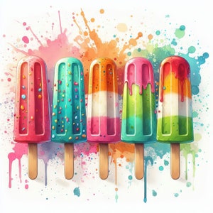Yummy Summer Popsicles Clip Art 10 High Res Watercolor Jpgs for Junk ...