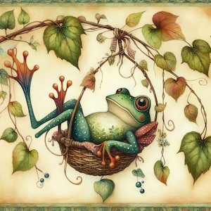 Whimsical Frog Clip Art 10 High Res Watercolor Jpgs for Junk Journaling ...