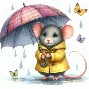 Mouse in the Rain Clip Art 10 High Res Watercolor Jpgs for Junk ...