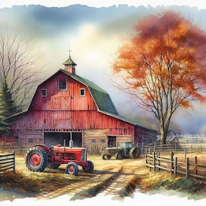 Red Barn in Fall Clip Art 10 High Res Watercolor Jpgs for Junk ...