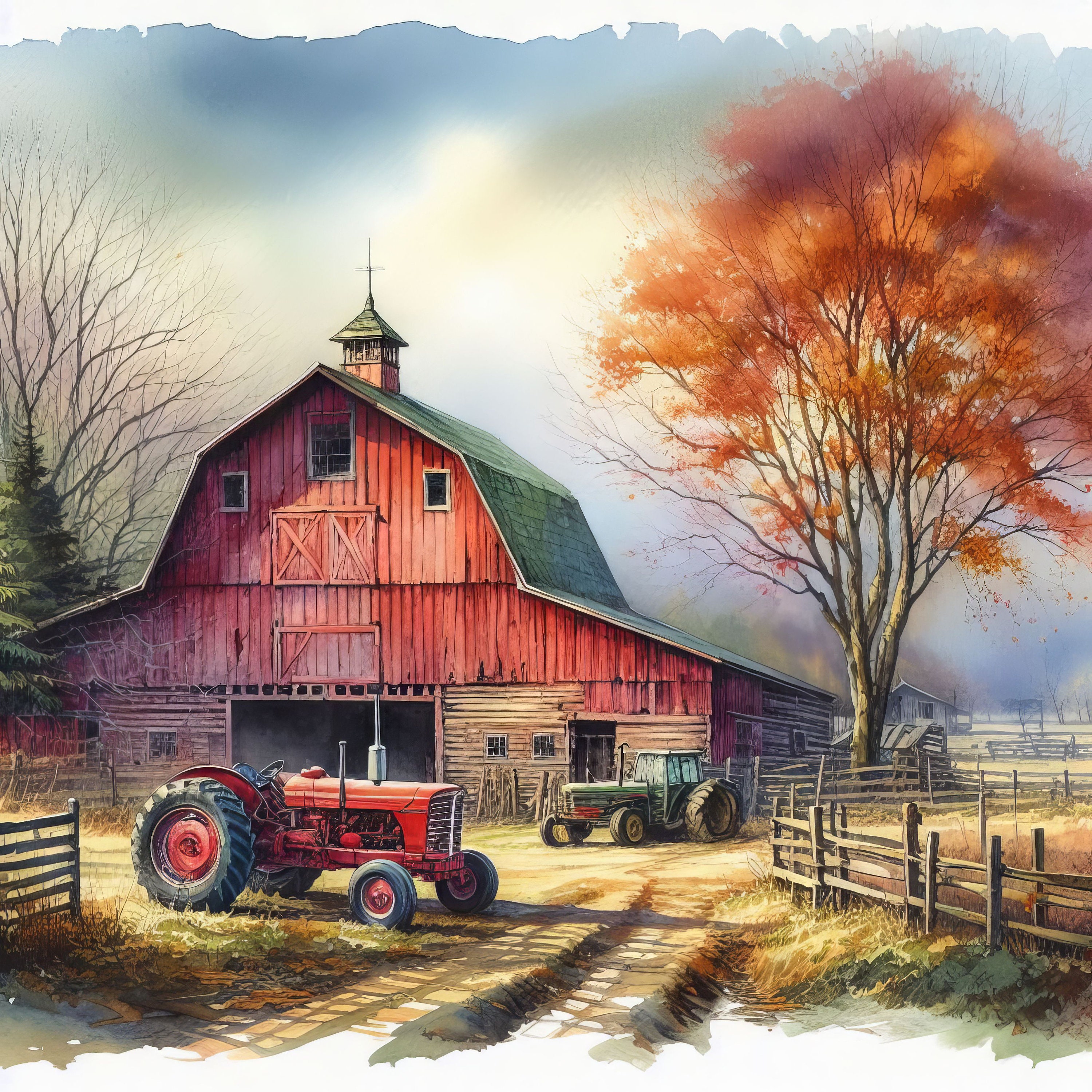 Red Barn in Fall Clip Art 10 High Res Watercolor Jpgs for Junk ...