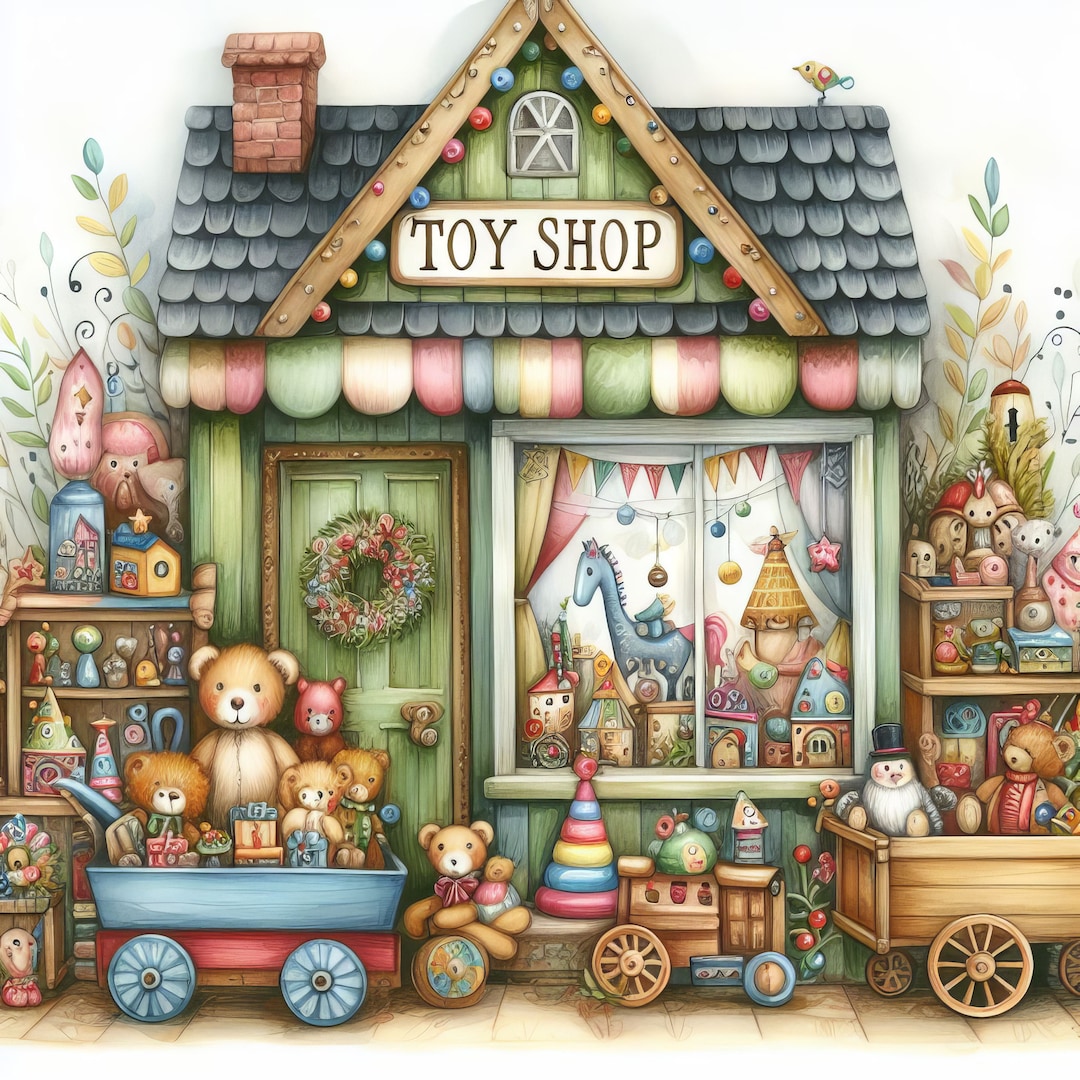Whimsical Toy Shop: Clip Art, 10 High Res Watercolor Jpgs, Junk ...