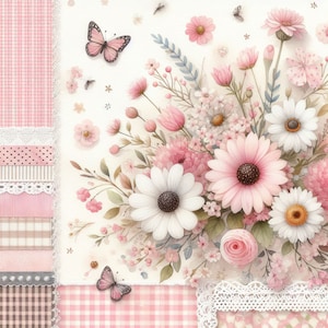 Pink Calico Paper Clip Art Bundle 10 High Res Watercolor Jpgs for Junk ...