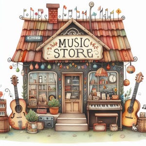 Music Store Clip Art 10 High Res Watercolor Jpgs Junk Journaling ...