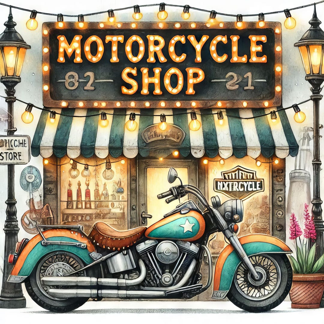 Motorcycle Shop: 10 High Res Watercolor Jpgs, Junk Journaling ...