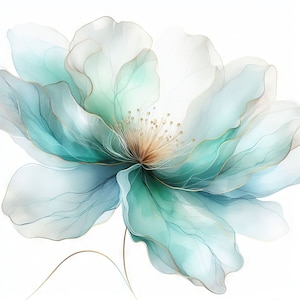 Exquisite Gold Edged Aqua Flower Clip Art 10 High Res Watercolor Jpgs ...