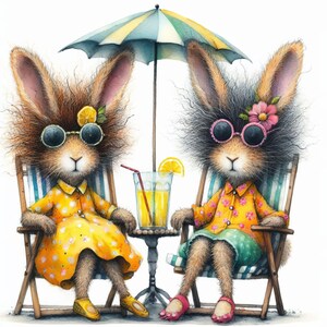 Quirky Rabbits With Lemonade 10 High Res Watercolor Jpgs Junk ...