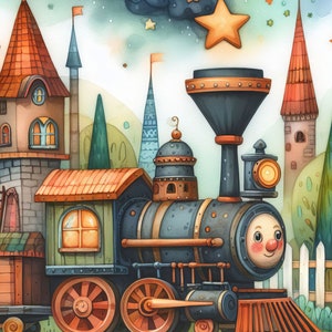 Whimsical Train Clipart Bundle 10 High Res Watercolor Jpgs for Junk ...
