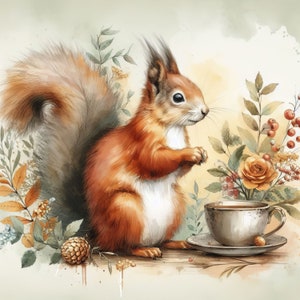 Autumn Squirrel Clip Art 10 High Res Watercolor Jpgs for Junk ...