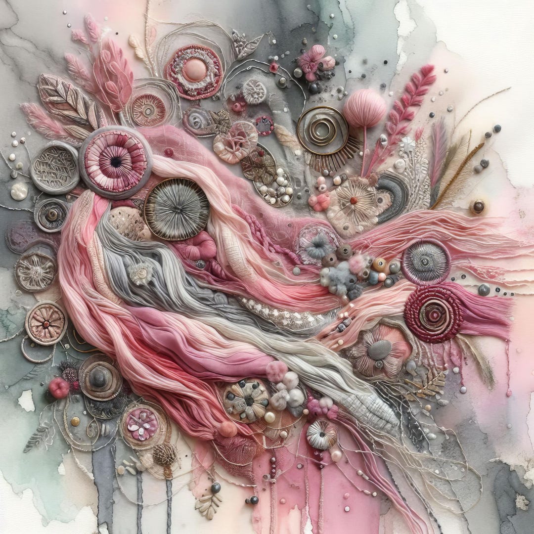 Pink Boho Fabric Collage: 10 High Res Watercolor Jpgs, Junk Journaling ...