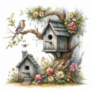 Gray Birdhouse: 10 High Res Watercolor Jpgs for Junk Journaling ...