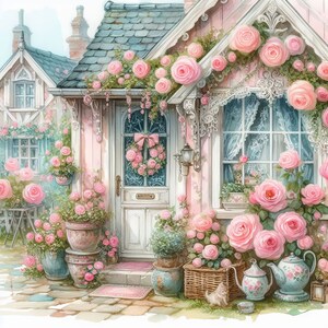 Pink Rose Cottage Clip Art 10 High Res Watercolor Jpgs for Junk ...