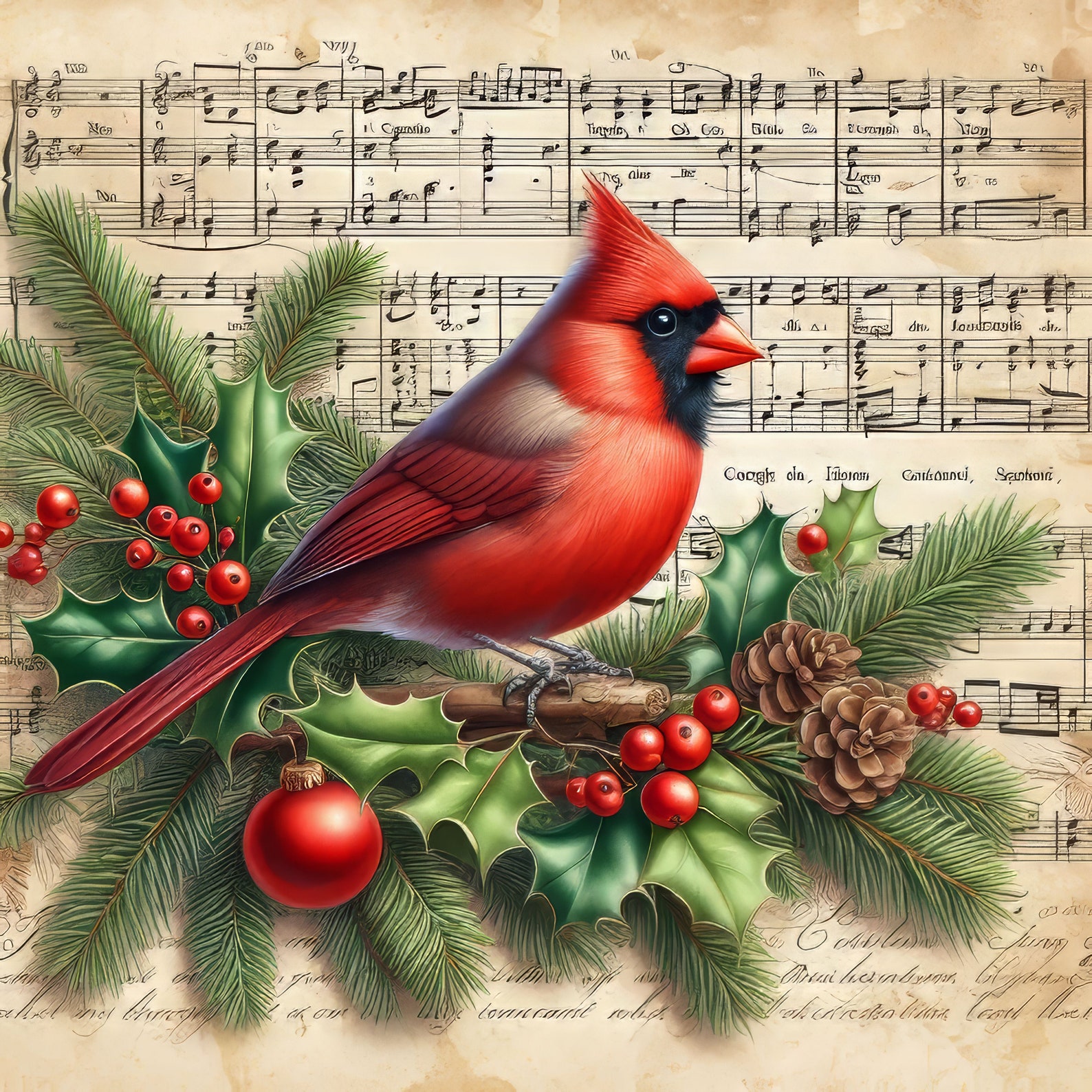 Holly and Cardinal Clip Art 10 High Res Watercolor Jpgs Junk Journaling ...