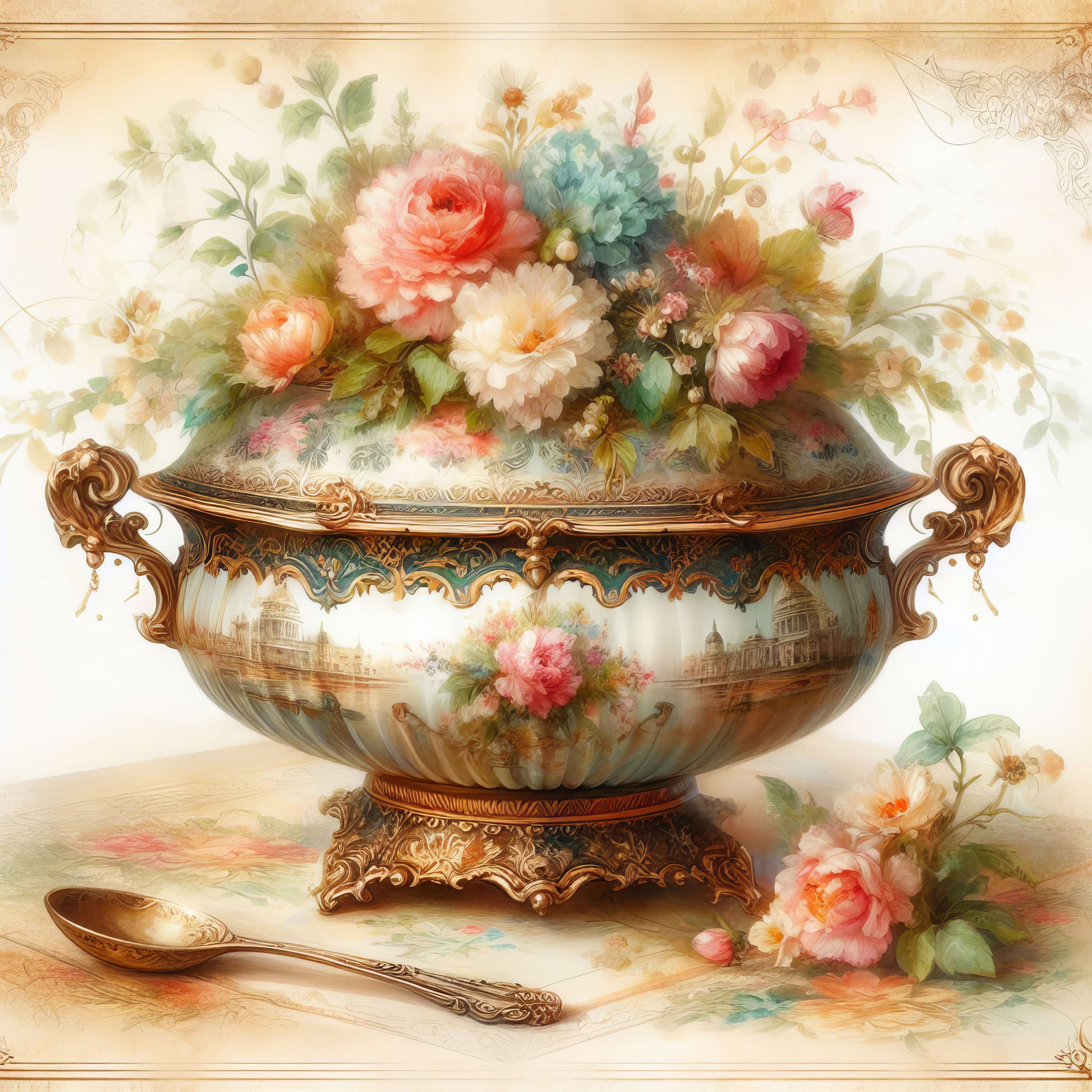 Victorian Tureen: Clip Art 10 High Res Watercolor Jpgs for Junk ...