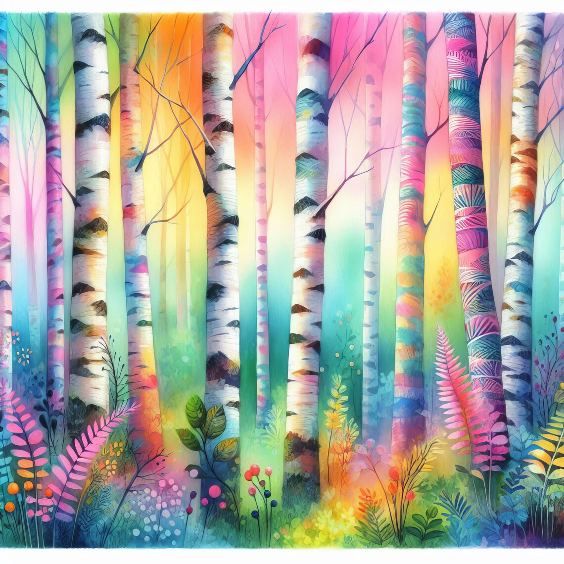 Whimsical Birch Forest 10 High Res Watercolor Jpgs Junk Journaling ...
