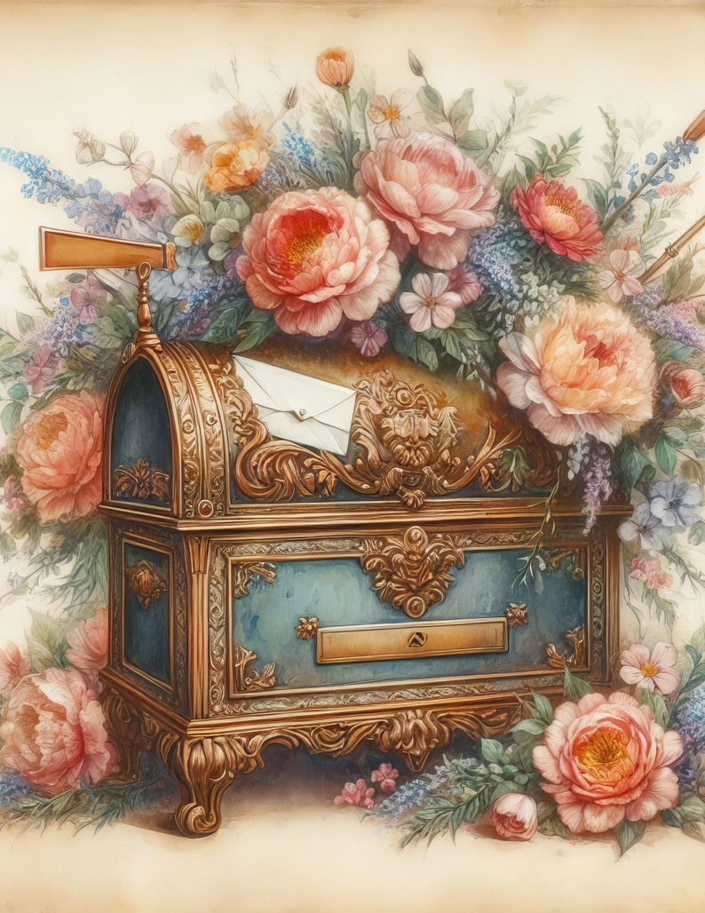 Vintage Mailbox With Flowers Clip Art Bundle 10 High Res Watercolor ...