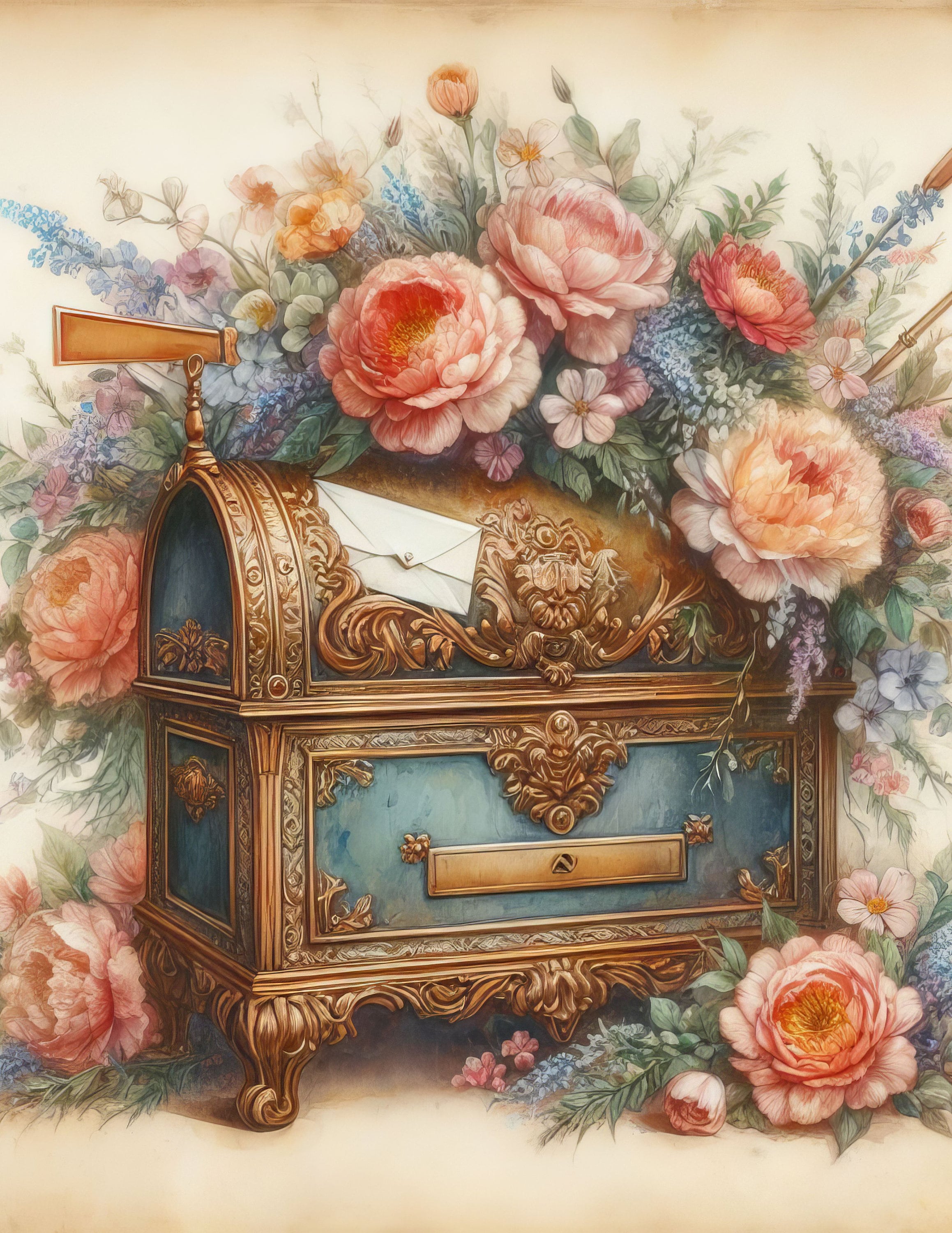 Vintage Mailbox With Flowers Clip Art Bundle 10 High Res Watercolor ...