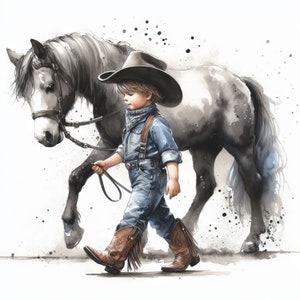 Little Boy With Horse Clip Art Bundle 10 High Res Watercolor Jpgs Junk ...
