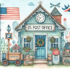 Whimsical US Post Office Clip Art 10 High Res Watercolor Jpgs Junk ...