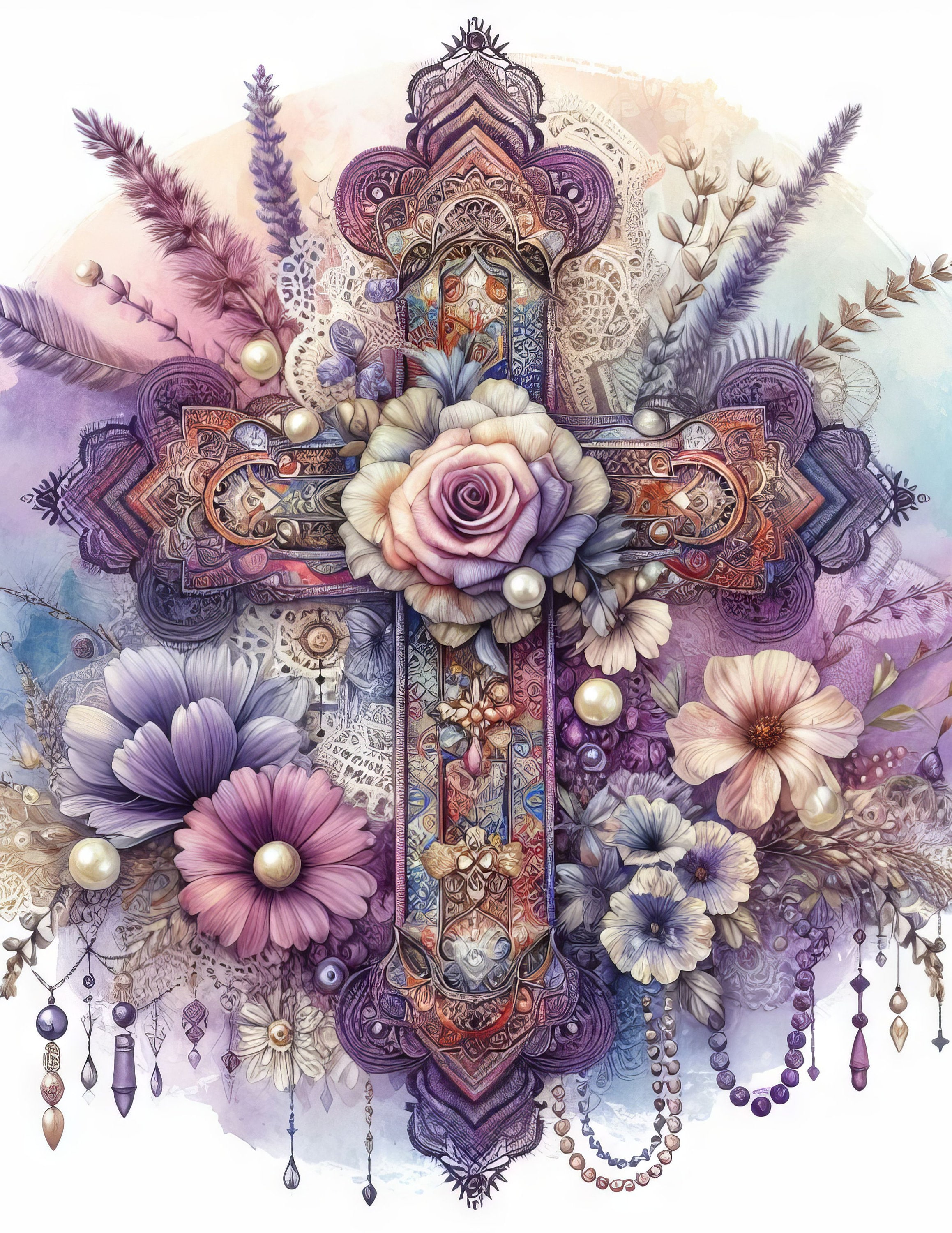Boho Cross: Clip Art Bundle 10 High Res Watercolor Jpgs for Junk ...