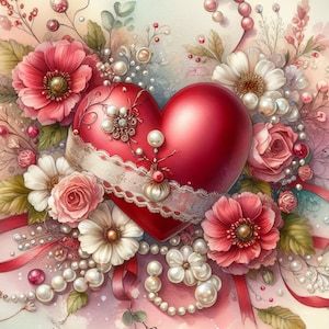 Boho Fancy Red Heart Clipart Bundle 10 High Res Watercolor Jpgs for ...