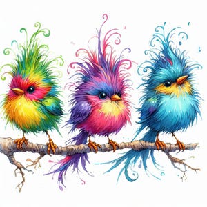 Quirky Birds on a Branch: 10 High Res Watercolor Jpgs, Junk Journaling ...