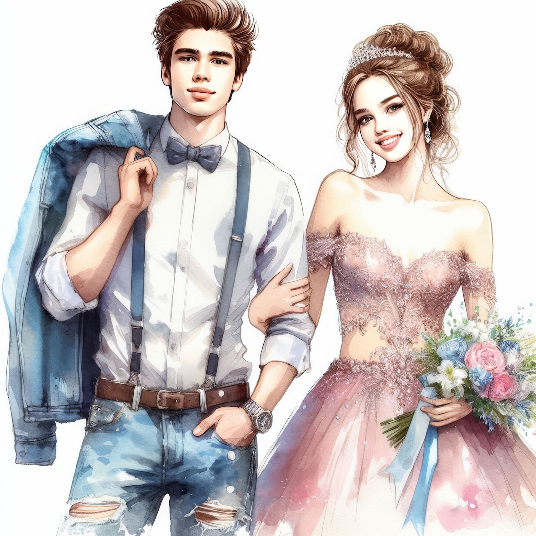 High School Prom Clip Art 10 High Res Watercolor Jpgs for Junk ...
