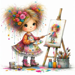 Whimsical Little Artist Clip Art 10 High Res Watercolor Jpgs for Junk ...