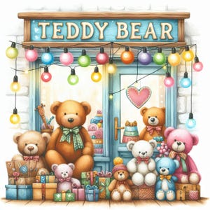 Teddy Bear Shop Clip Art 10 High Res Watercolor Jpgs Junk Journaling ...