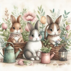 Cute Rabbit Family Clip Art 10 High Res Watercolor Jpgs for Junk ...
