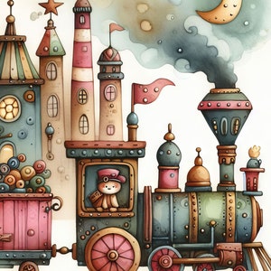 Whimsical Train Clipart Bundle 10 High Res Watercolor Jpgs for Junk ...