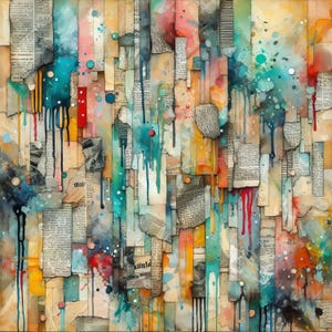 Paint and Paper Collage 10 High Res Watercolor Jpgs for Junk Journaling ...