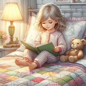 Reading in Bed Clip Art Bundle 10 High Res Watercolor Jpgs for Junk Journaling, Scrapbooking ...