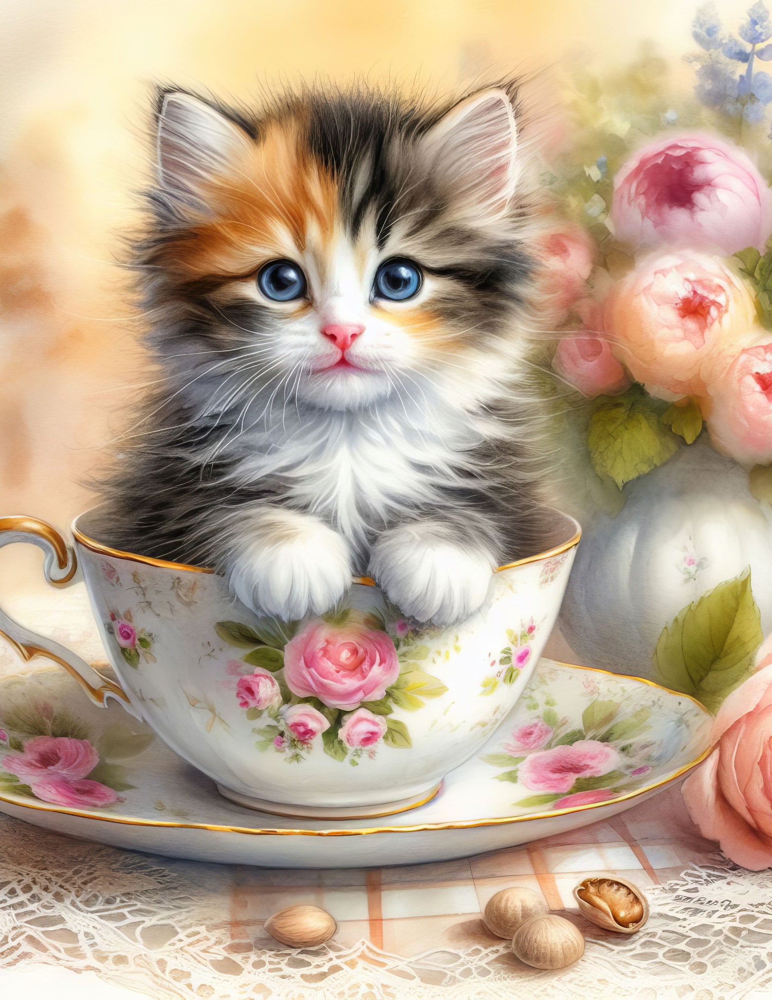Kitten in Teacup Clipart Bundle 10 High Res Watercolor Jpgs for Junk ...