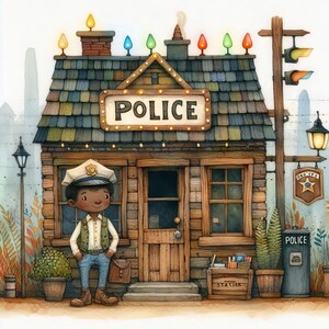 Police Station: 10 High Res Watercolor Jpgs Junk Journaling ...