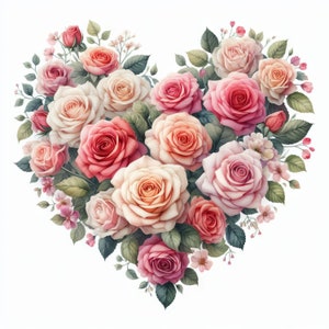 Floral Rose Heart Clip Art Bundle 10 High Res Watercolor Jpgs for Junk ...