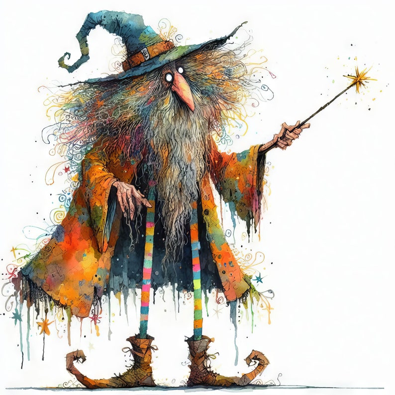 Quirky Wizard: Clip Art, 10 High Res Watercolor Jpgs, Junk Journaling ...