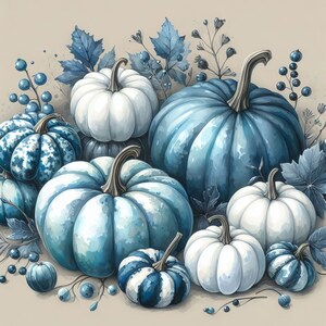 Blue Pumpkins Clip Art 10 High Res Watercolor Jpgs for Junk Journaling ...