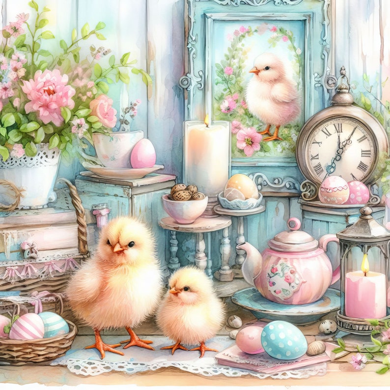 Shabby Chic Chick: Clip Art, 10 High Res Watercolor Jpgs, Junk ...