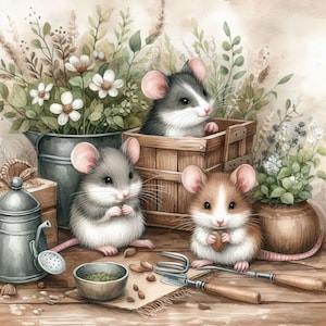 Cute Mice Family: Clip Art, 10 High Res Watercolor Jpgs, Junk ...