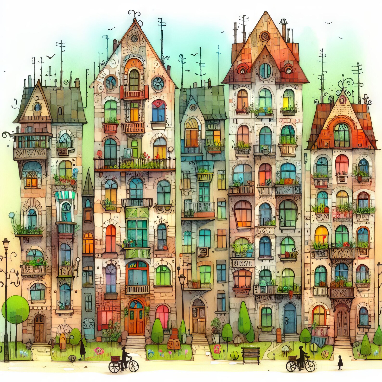 Whimsical Apartments Clip Art Bundle 10 High Res Watercolor Jpgs Junk ...